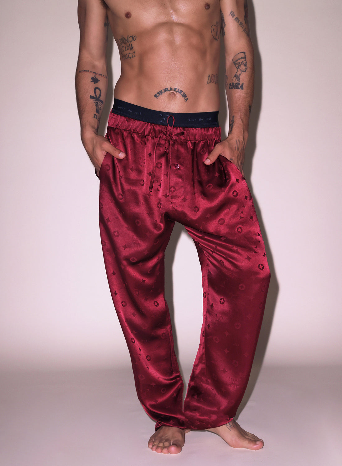 Burgundy Silk Jacquard PJ Pant | Fleur du Mal