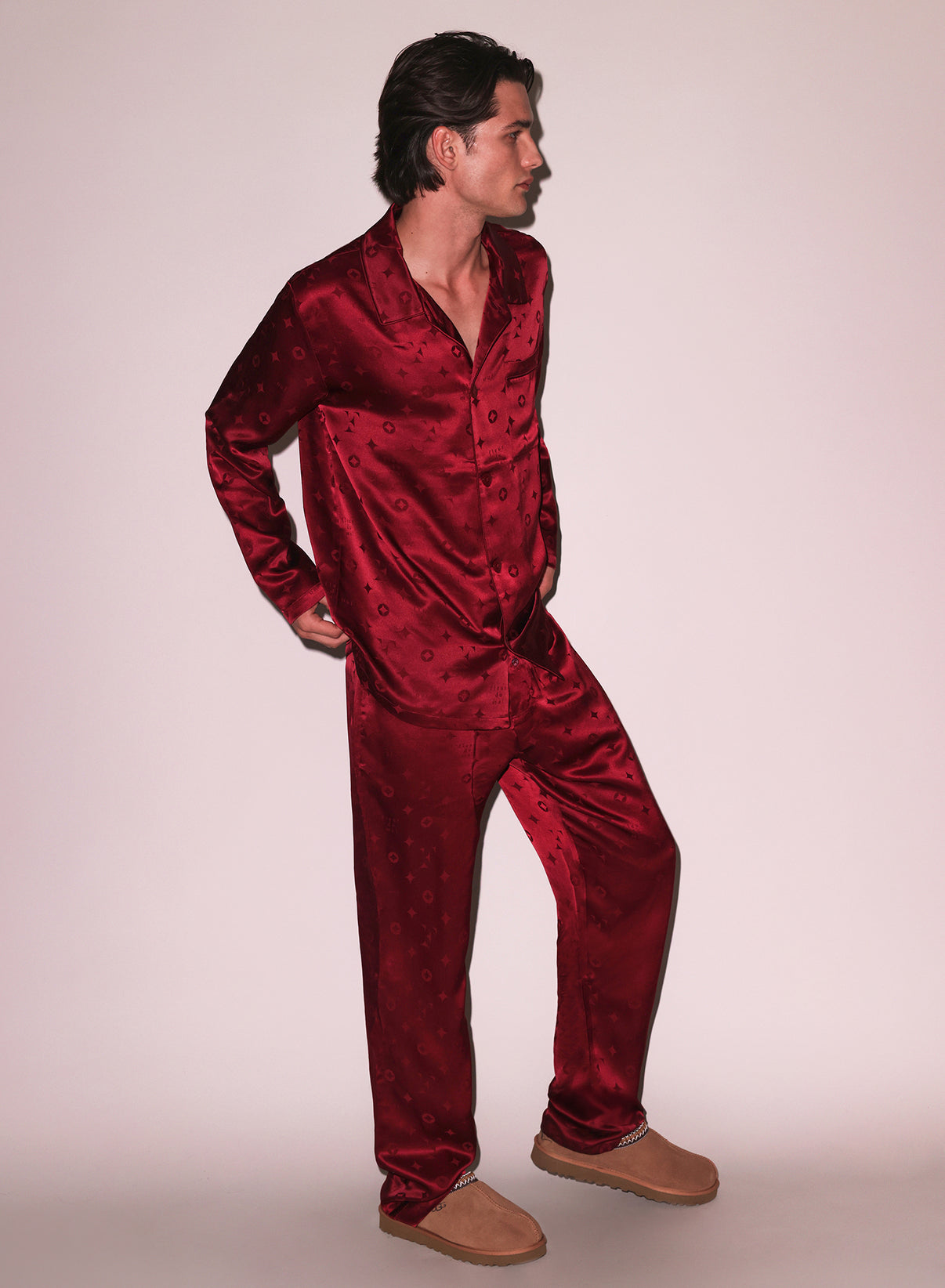 Burgundy Silk Jacquard PJ Pant | Fleur du Mal