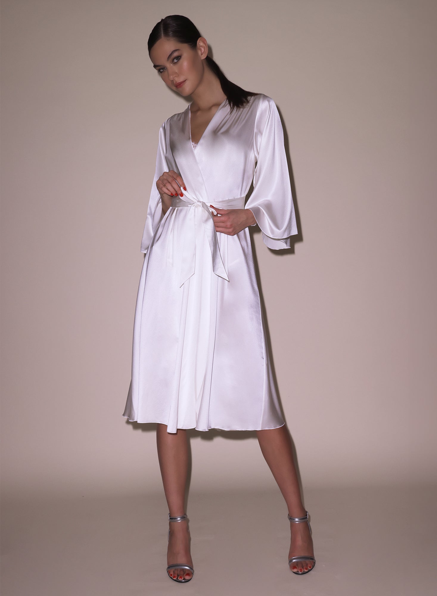 Ivory Midi Angel Sleeve Robe | Fleur du Mal