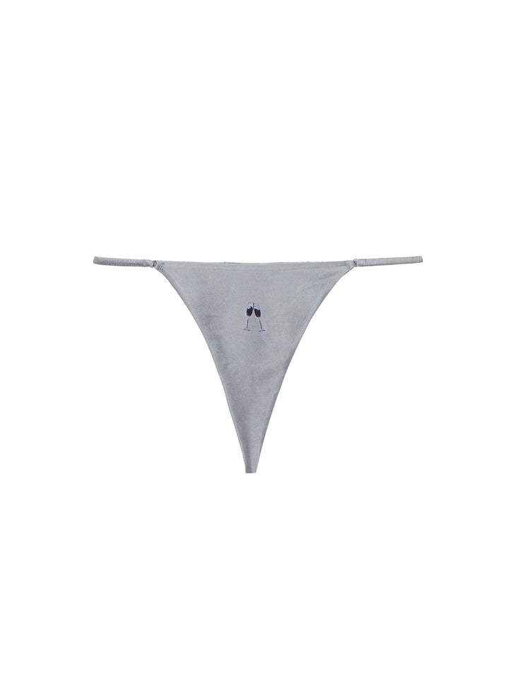 Silver Champagne Embroidered Luxe V-String | Fleur du Mal