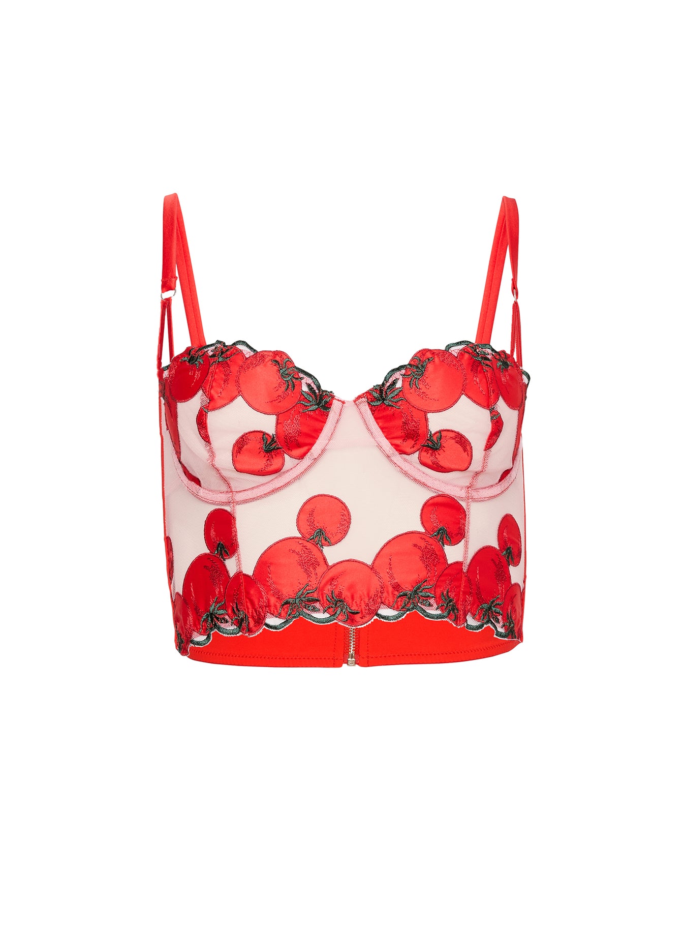 Red Pomodoro Print Embroidery Bustier | Fleur du Mal
