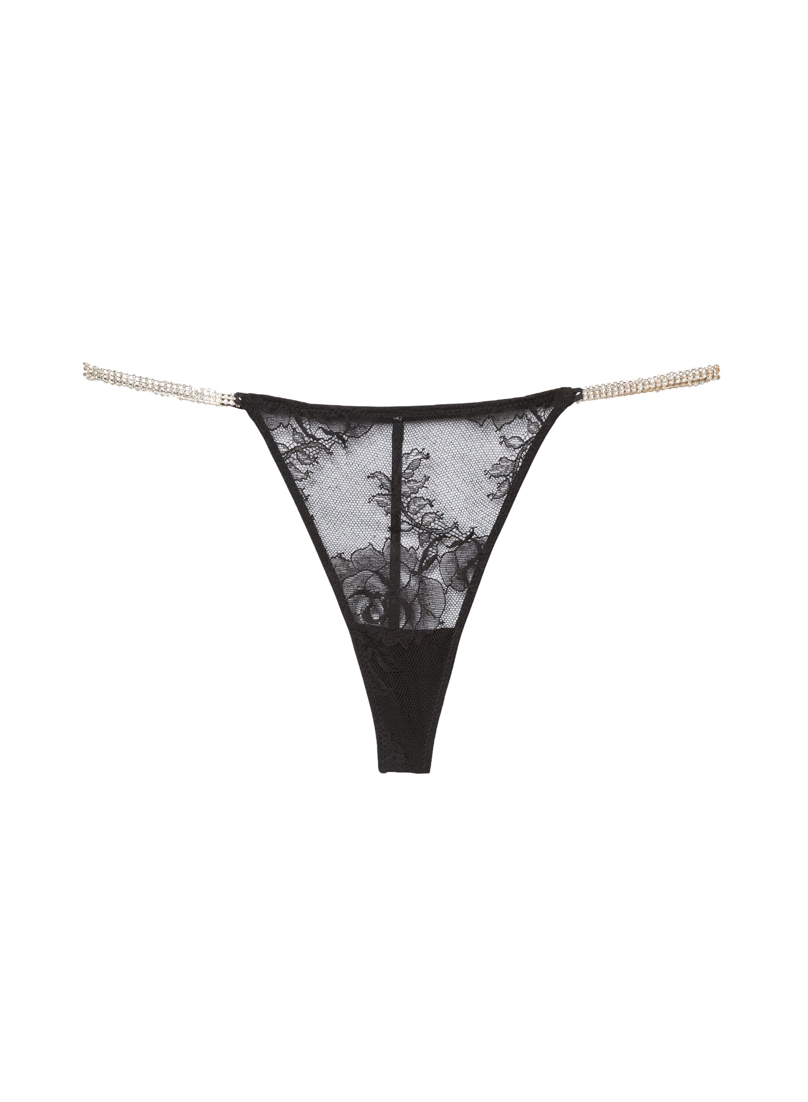Black Crystal Bouquet Lace V-String | Fleur du Mal