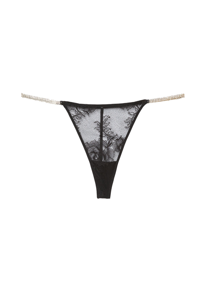 Black Crystal Bouquet Lace V-String | Fleur du Mal