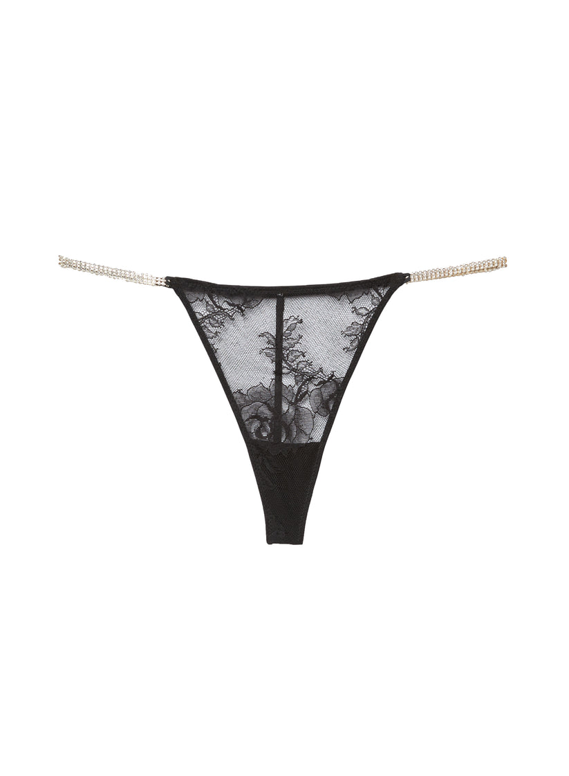 Black Crystal Bouquet Lace V-String | Fleur du Mal