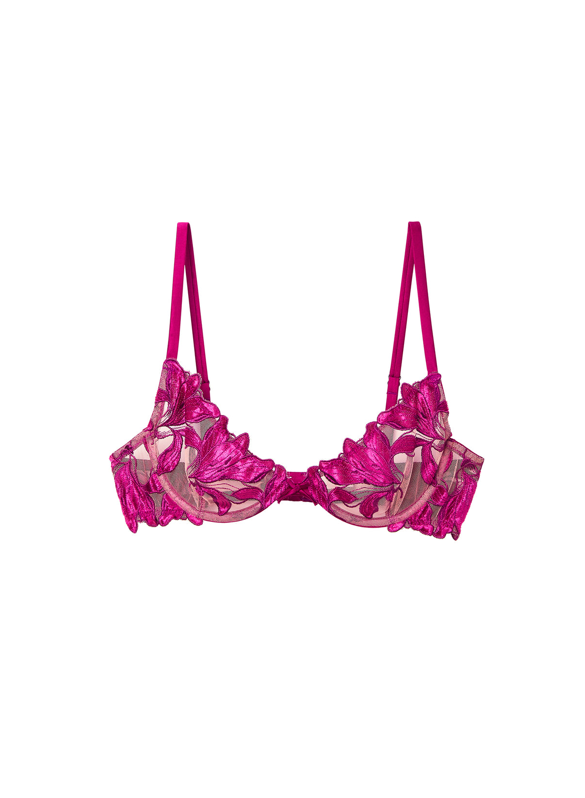 Magenta Lily Embroidery Plunge Demi Bra | Fleur du Mal